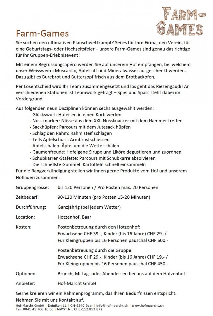 Farm-Games - Angebot - Hofmärcht